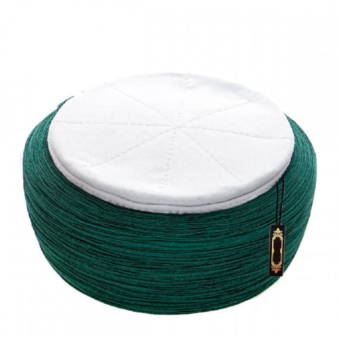 Handmade White & Green Sarik, Pecinya, Sorban, Imamah, Kufi Cap, Muslim ...