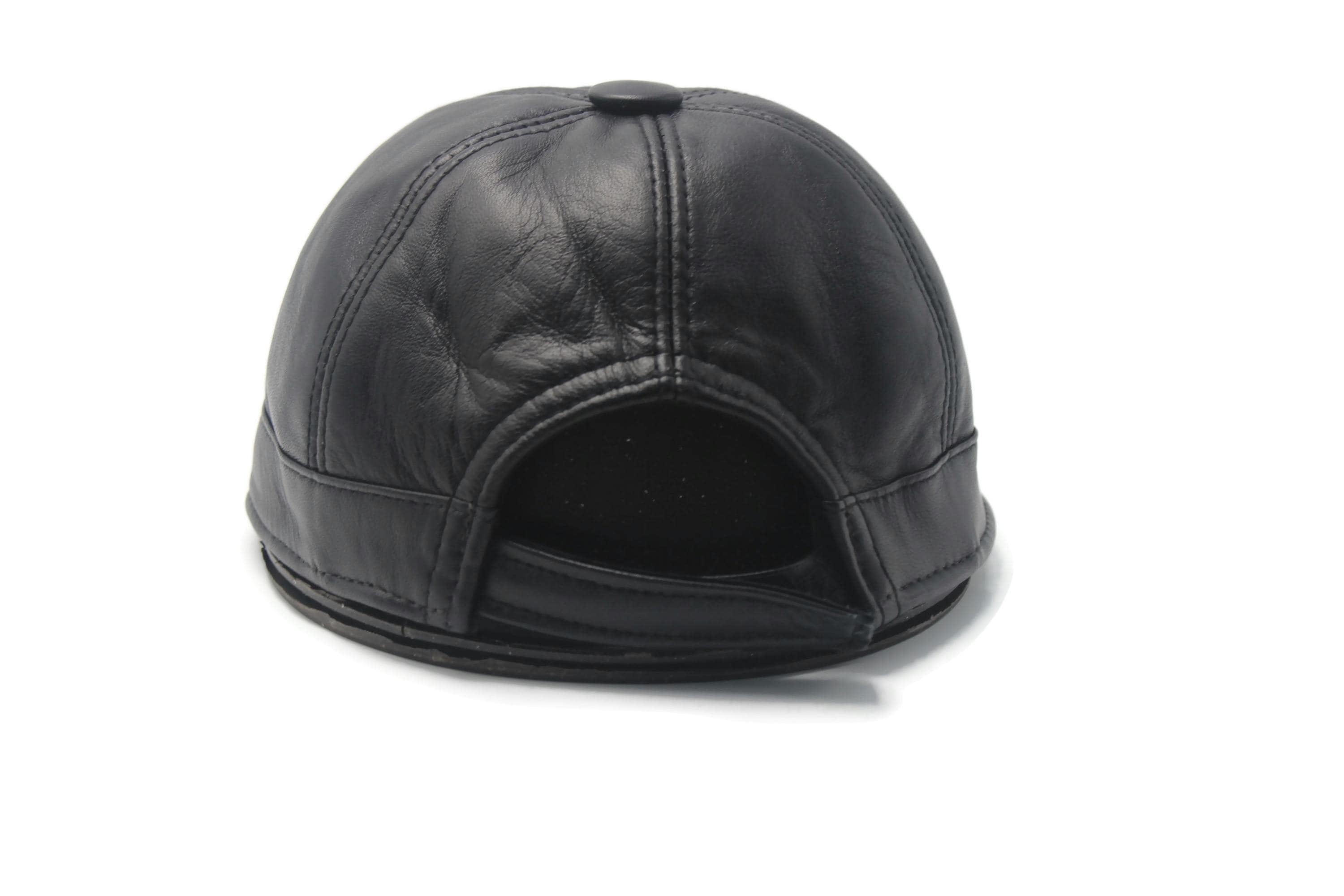 Black Leather Dome Cap for Men, Minimalist Retro Style Soft Skull Hat ...