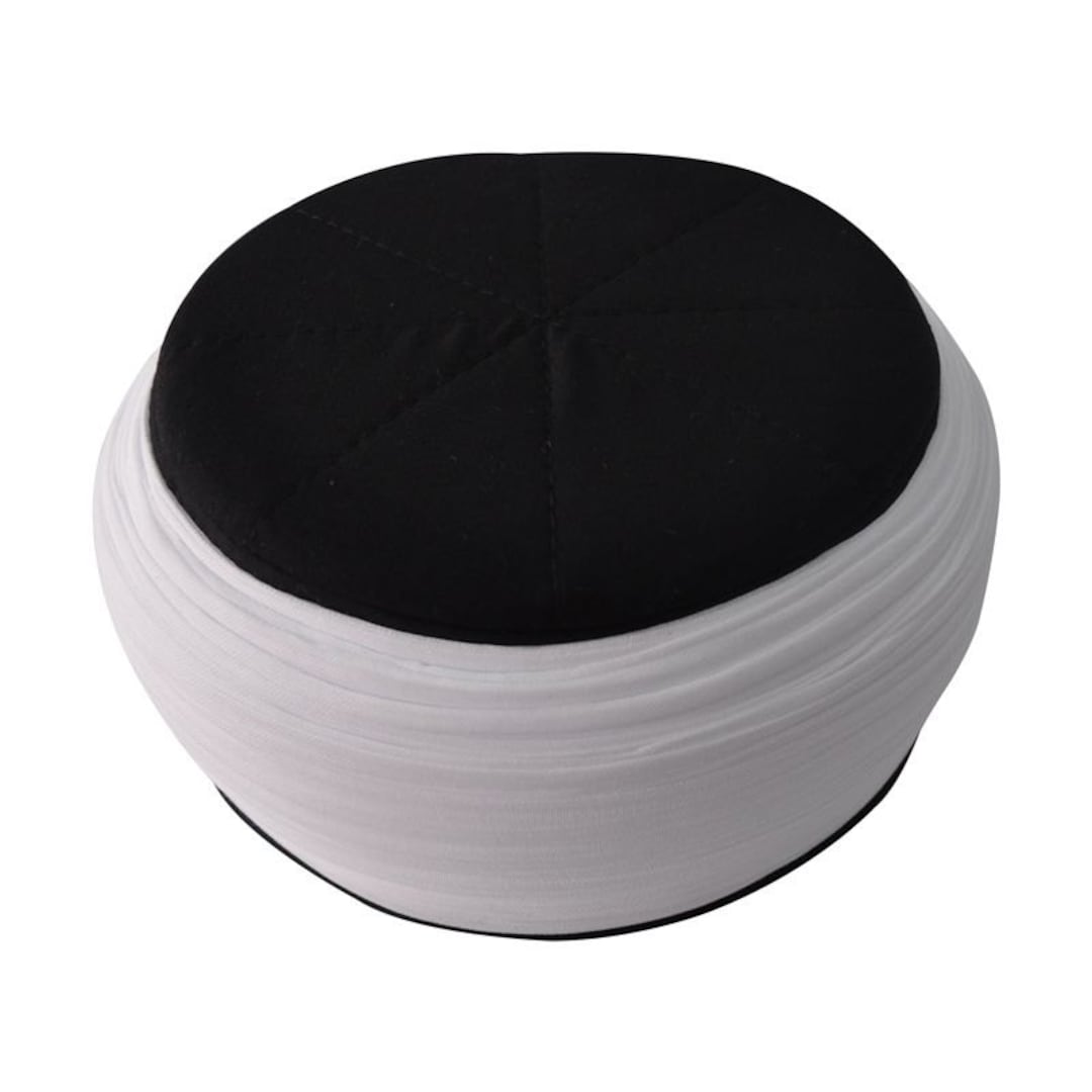 Muslim Men's Hat Cap, Handmade Black & White Sarik, Takke, Islam Prayer ...