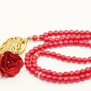 Red Misbahas, Prayer Beads With Rose, Handmade Prayer Beads 99 Misbaha ...