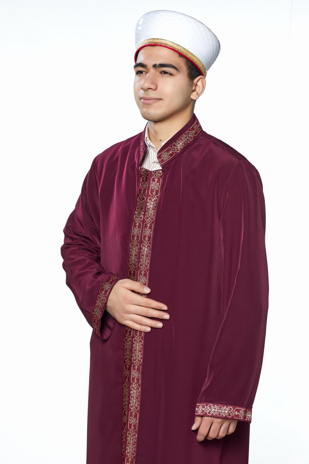 Velbe Mens Islamic Wear Bordeux Thobe With Bordures | Bordeux Daffah ...