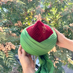 Red and Light Green Mens Haqqani Imamah, Cyprus Style Islamic Cap ...