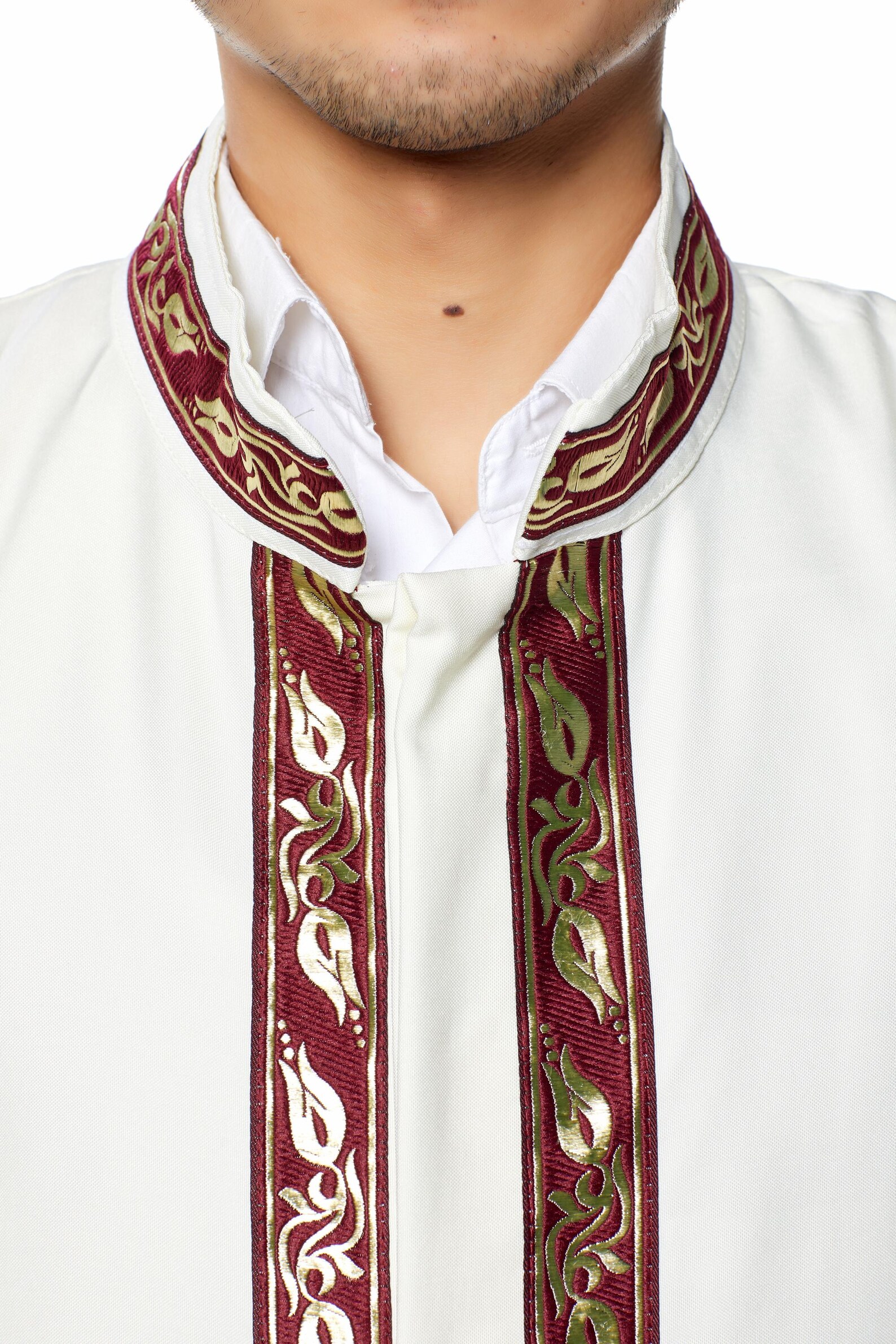 Kādis Mens Islamic Wear Cream Thobe With Bordures, Cream Daffah, Thawb ...