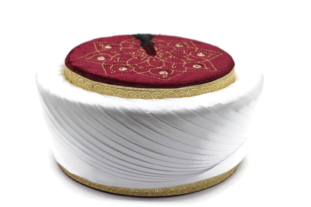 Lux Red Velvet Imamah, Lotus Embroidered Pecinya, Sorban, Kufi Cap ...