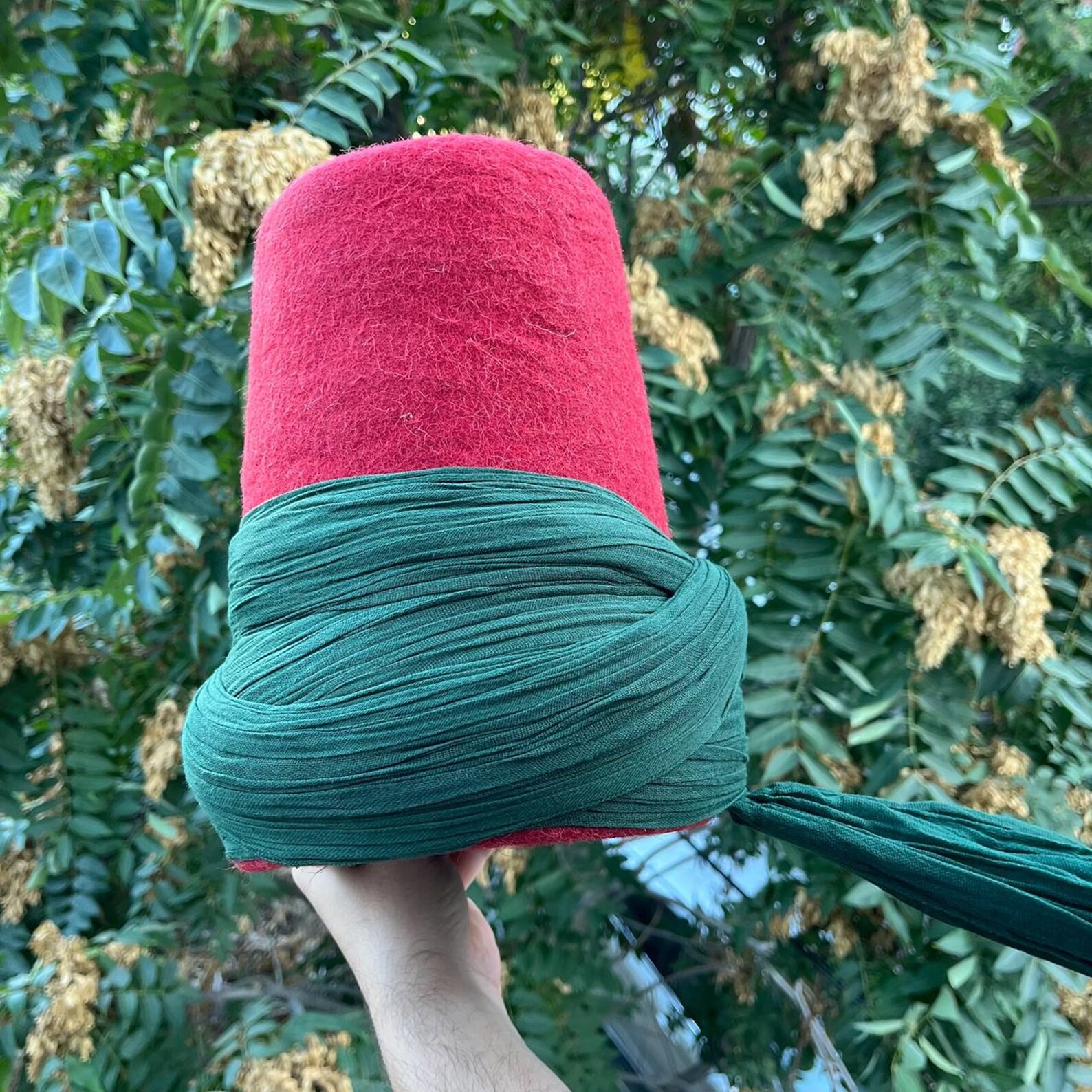 Genuine Wool Felt Mawlawi Hat With Dark Green Turban, Mevlana Sufi Kufi ...