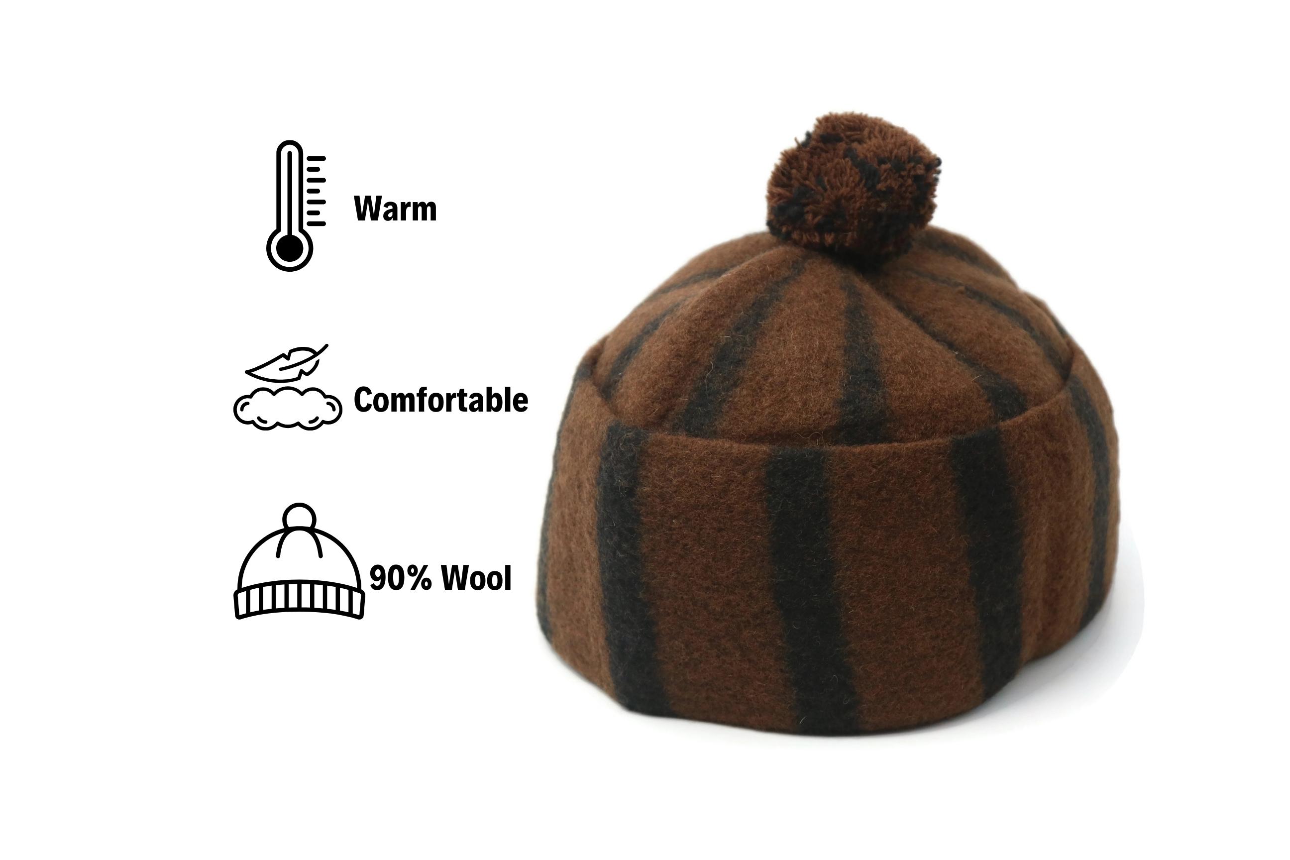 Handcrafted Brown and Black Striped Wool Hat With Pom-pom, Cozy Autumn ...