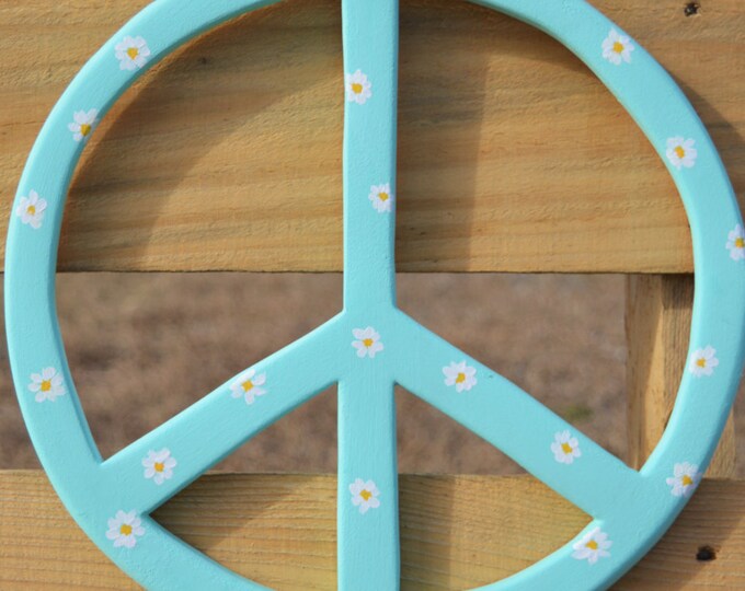 Sky Blue Peace Sign, Hand Painted Peace Symbol, Painted Wood Cut-out ...