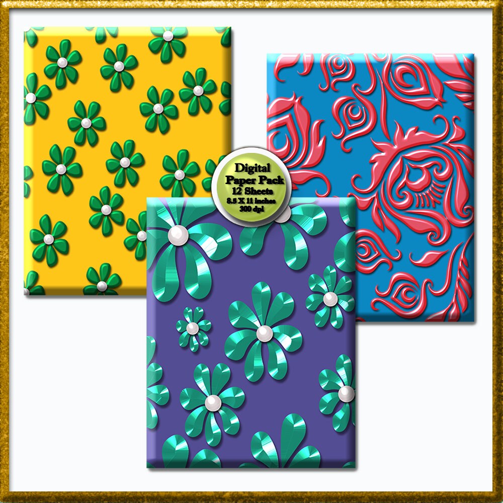 Multi Color Flowers Digital Paper, Digital Paper Background, Rainbow ...