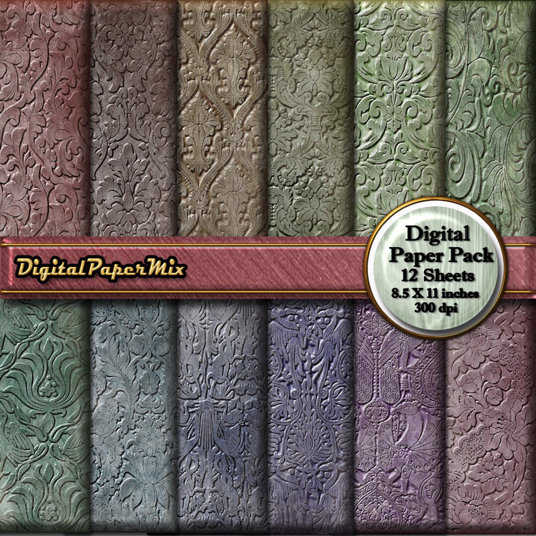 Vintage Digital Paper, Damask Distressed Digital Paper Pack Background ...