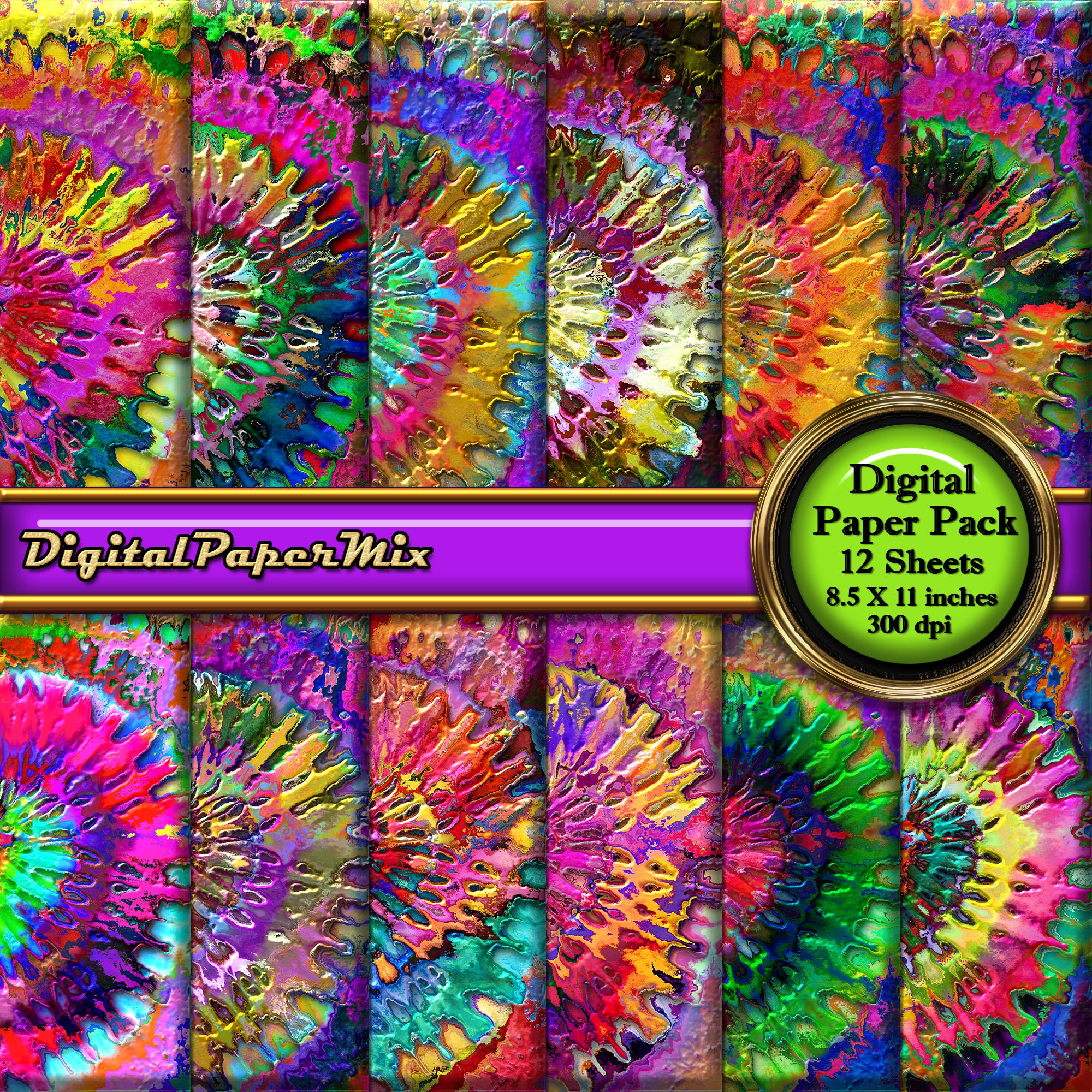 Abstract Tie Dye Digital Paper, Tie Dye Watercolor Digital Paper Pack ...