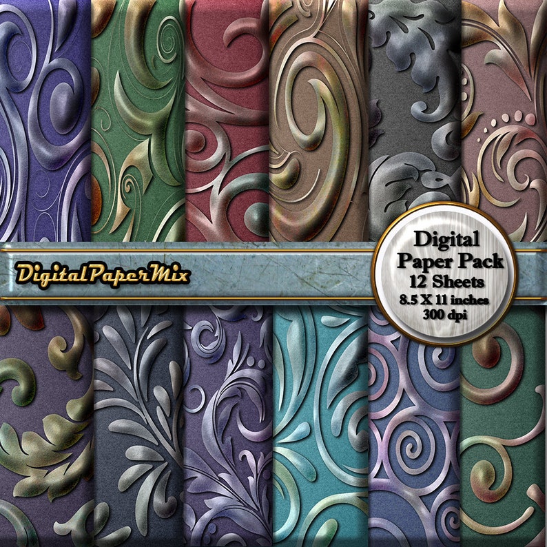 Digital Paper, Multi Damask Digital Paper Background, Distressed ...