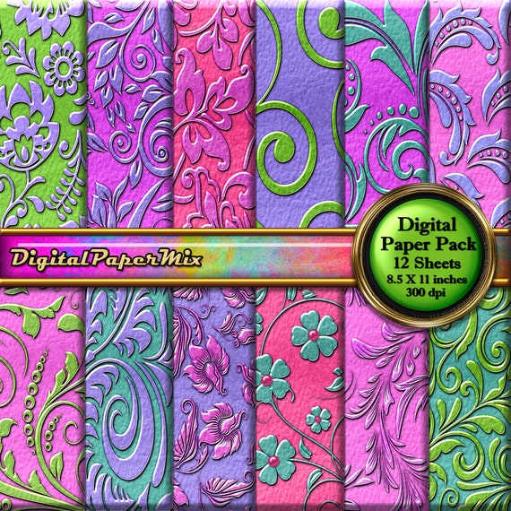 Digital Paper Purple Pink Digital Paper Damask Floral - Etsy