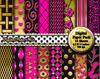 Digital Paper: Digital Paper Pack, Blue Hot Pink Digital Scrapbook ...