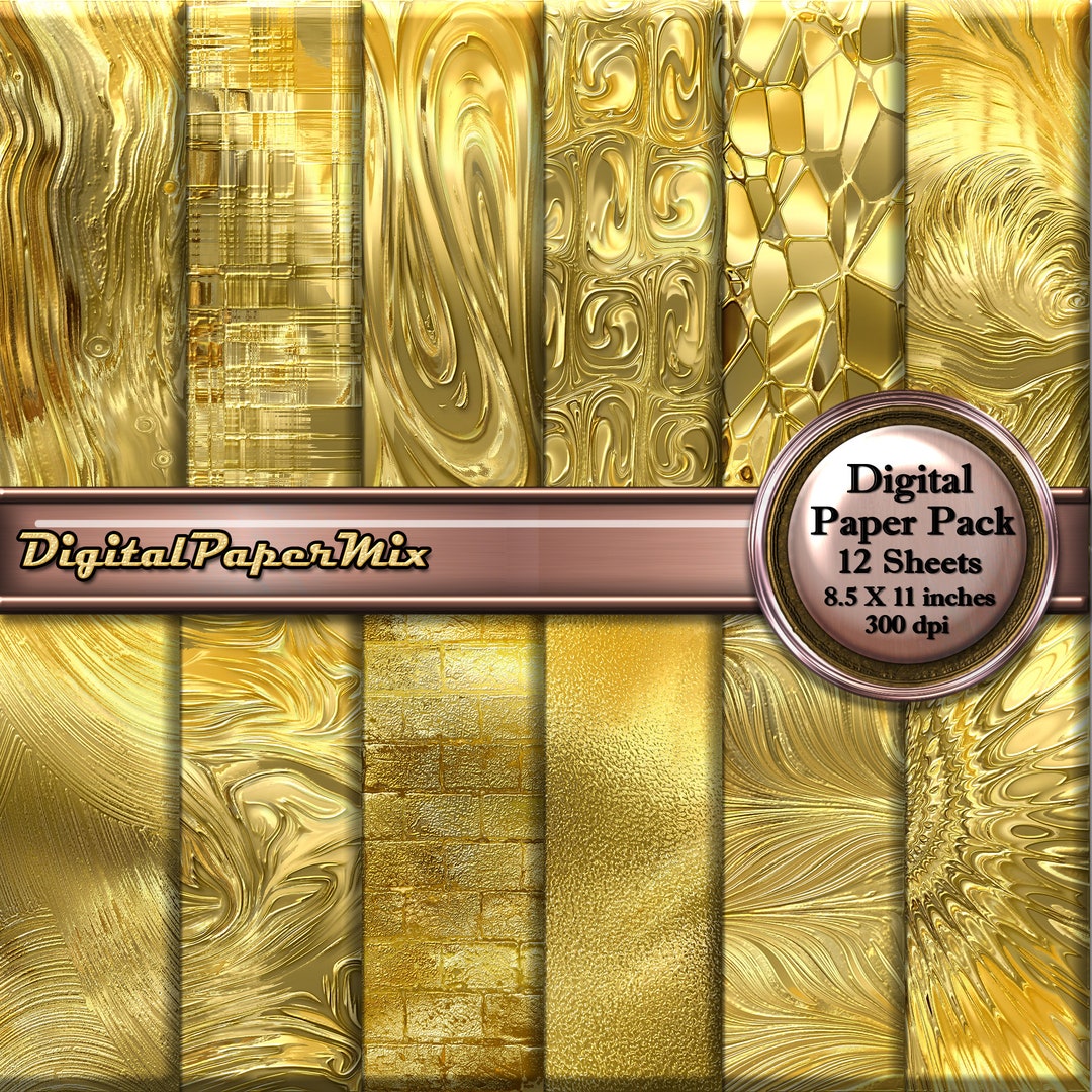 Gold Digital Paper, Gold Scrapbook Paper Pack, Golden Digital Paper ...