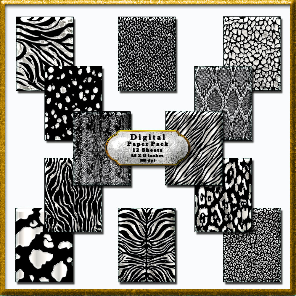 Animal Print Digital Paper, Silver Black Animal Print Printable Paper ...