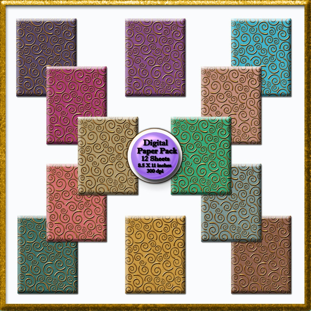 Swirl Gold Digital Paper Gold Scrapbook Paper Pack Embossed - Etsy