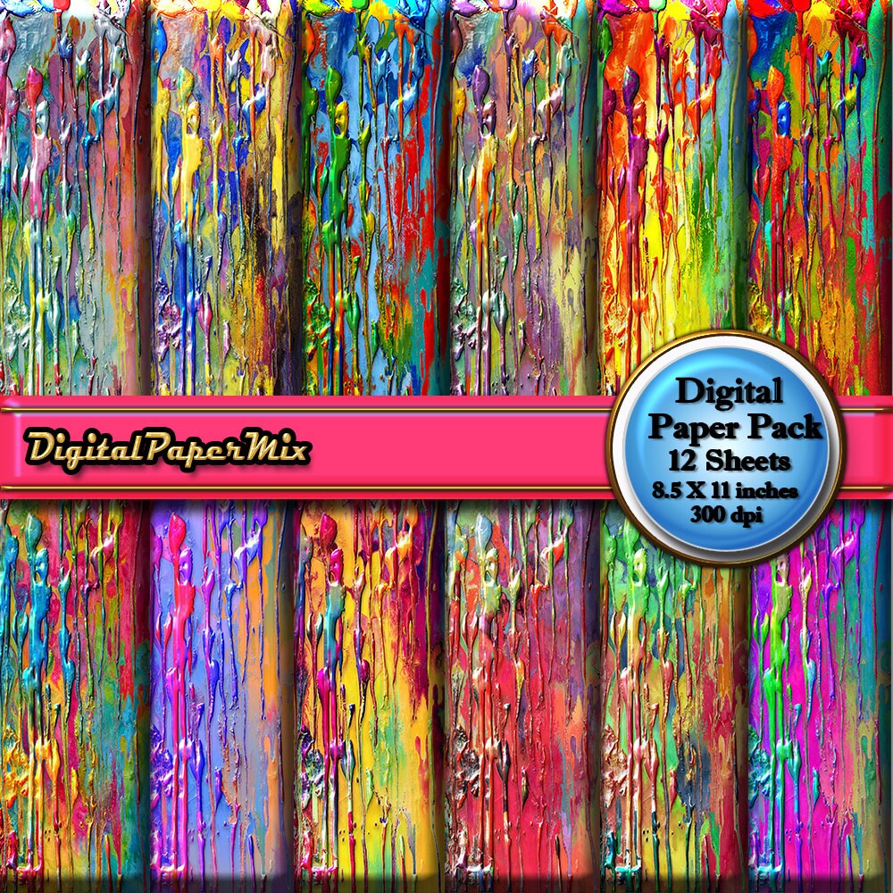 12 Digital Paper, Abstract Dripping Digital Paper Pack, Drips Printable ...