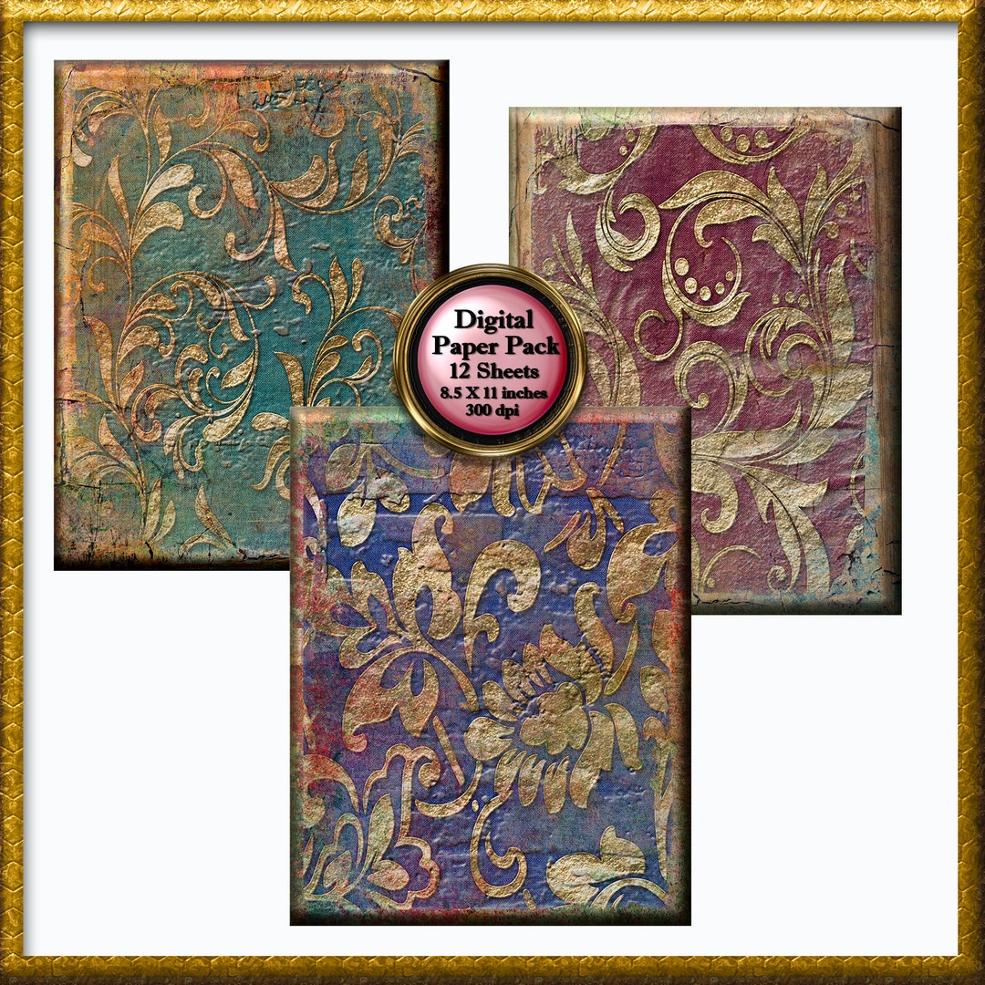 12 Vintage Gold Digital Paper, Gold Digital Paper Pack Background ...