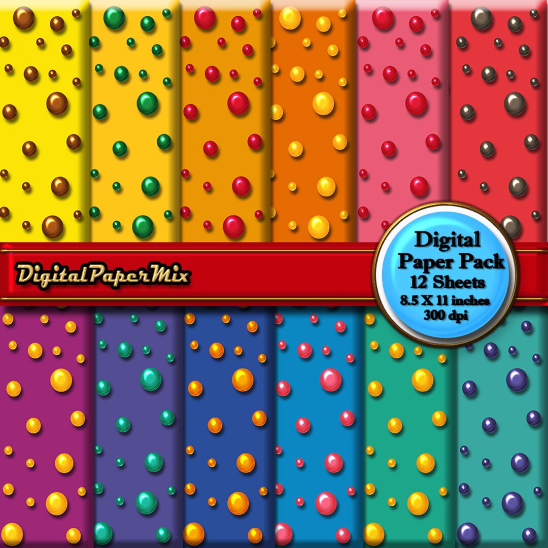 Polka Dot Digital Paper, Multi Color Digital Paper Background, Rainbow ...