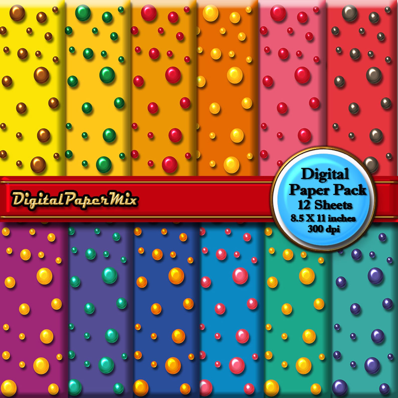 Polka Dot Digital Paper, Multi Color Digital Paper Background, Rainbow ...