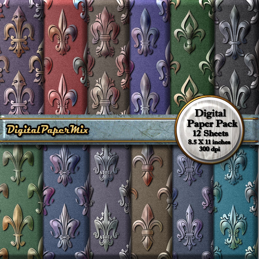 Vintage Digital Paper, Abstract Fleur Des Lis Digital Paper Pack ...
