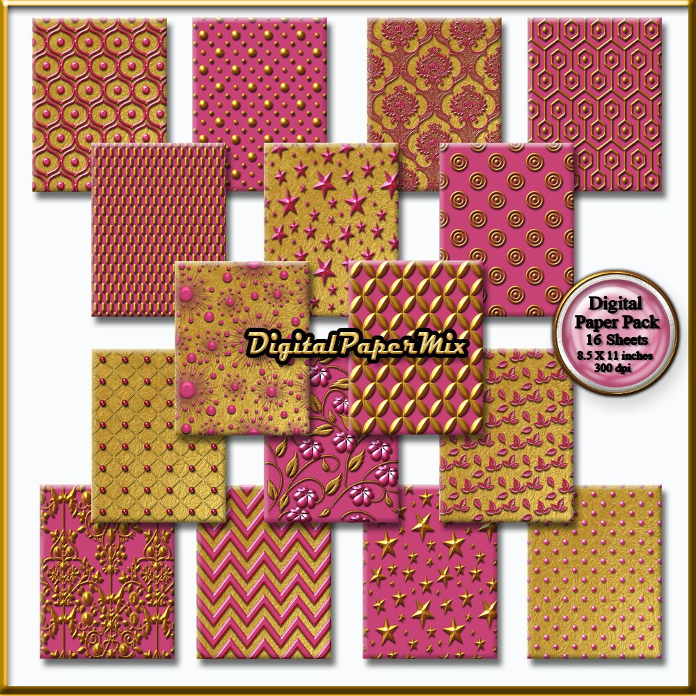 Gold Pink Digital Paper, Digital Paper Backgrounds, Digital Printable ...