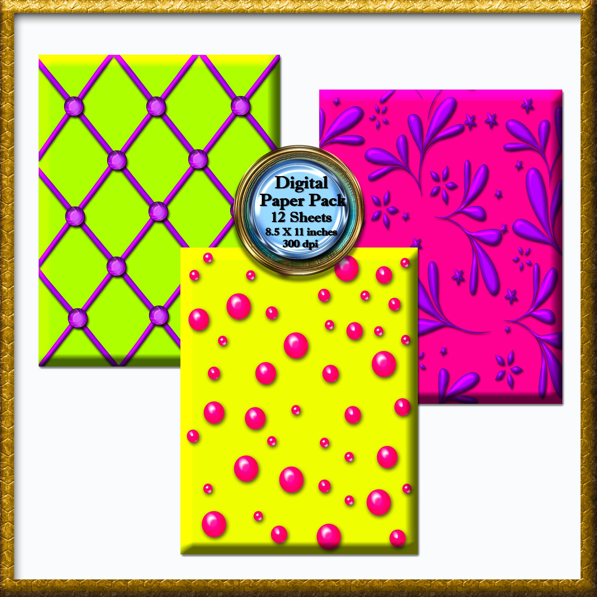 Bright Green Yellow Digital Paper, Swirl Digital Printable Paper ...