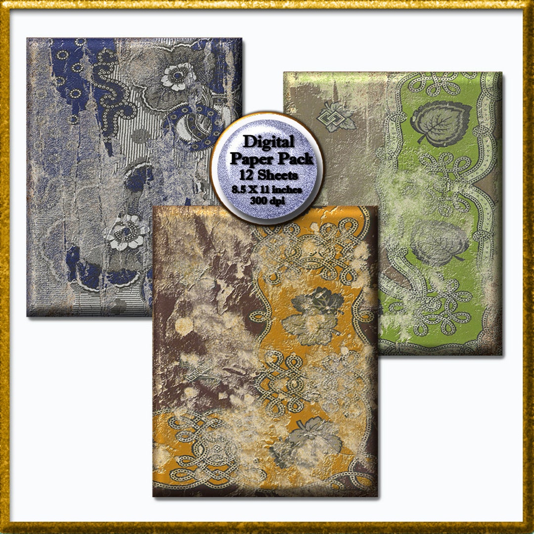 12 Digital Paper, Vintage Grunge Floral Digital Paper, Junk Journal ...