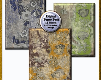 Vintage Green Digital Paper, Green Digital Paper Pack Background ...