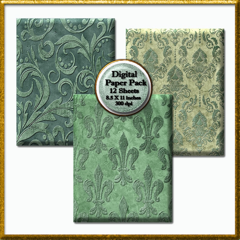 Vintage Green Digital Paper, Green Digital Paper Pack Background ...