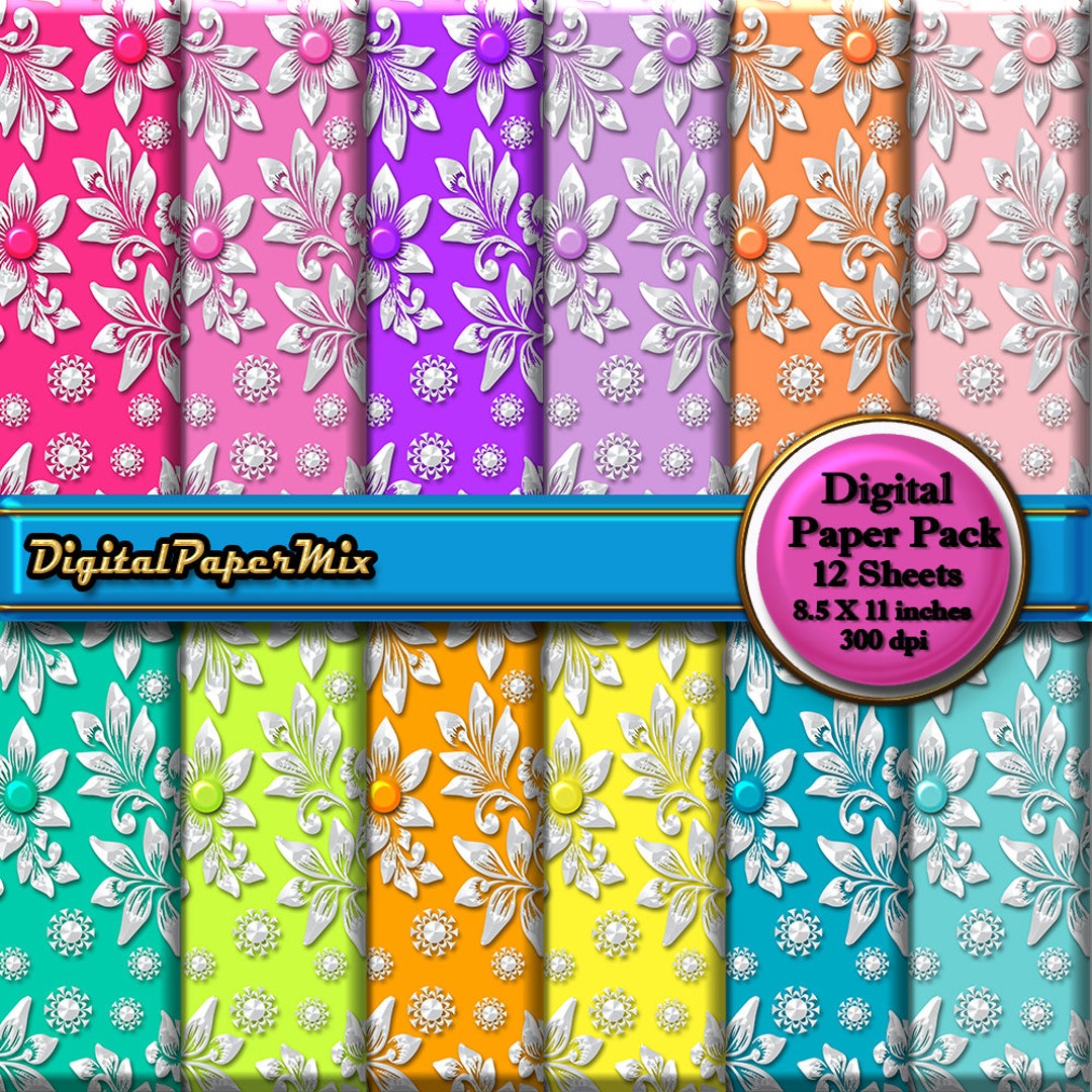 Digital Paper, Flowers Floral Digital Paper, Pastel Colors & White ...