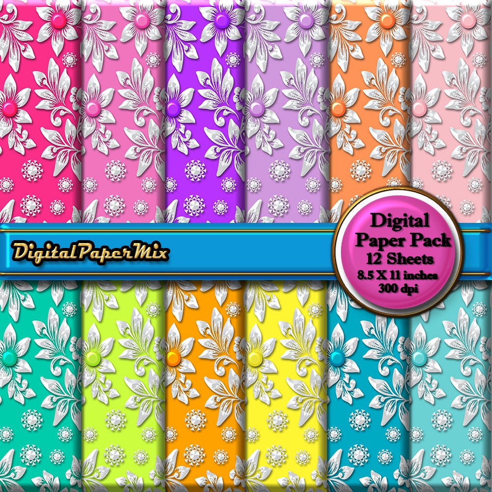 Digital Paper, Flowers Floral Digital Paper, Pastel Colors & White ...