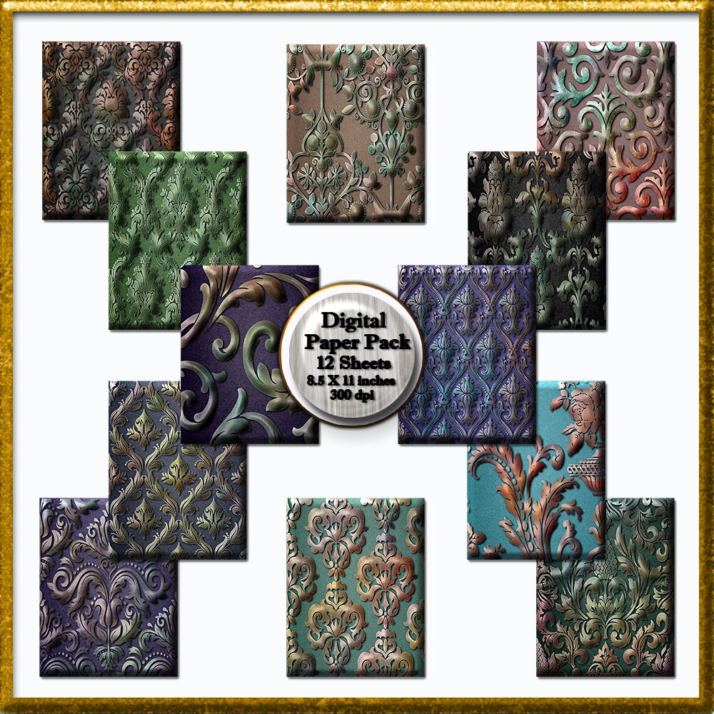 Digital Paper, Multi Damask Digital Paper Background, Distressed ...