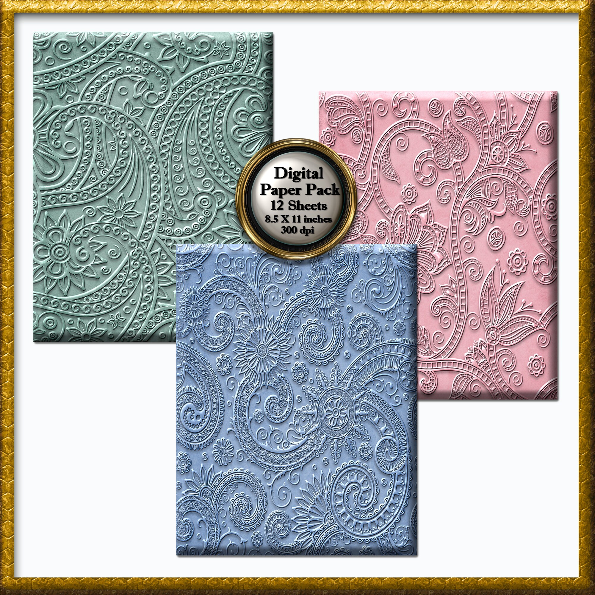 Vintage Digital Paper, Damask Floral Digital Paper Pack Background ...
