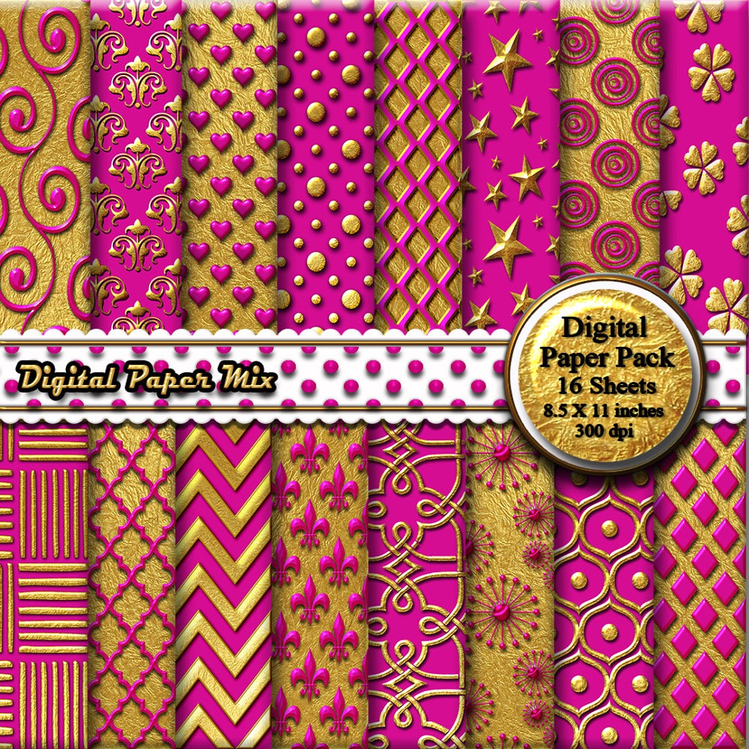 Dark Pink Gold Digital Paper, Digital Paper Backgrounds, Digital ...