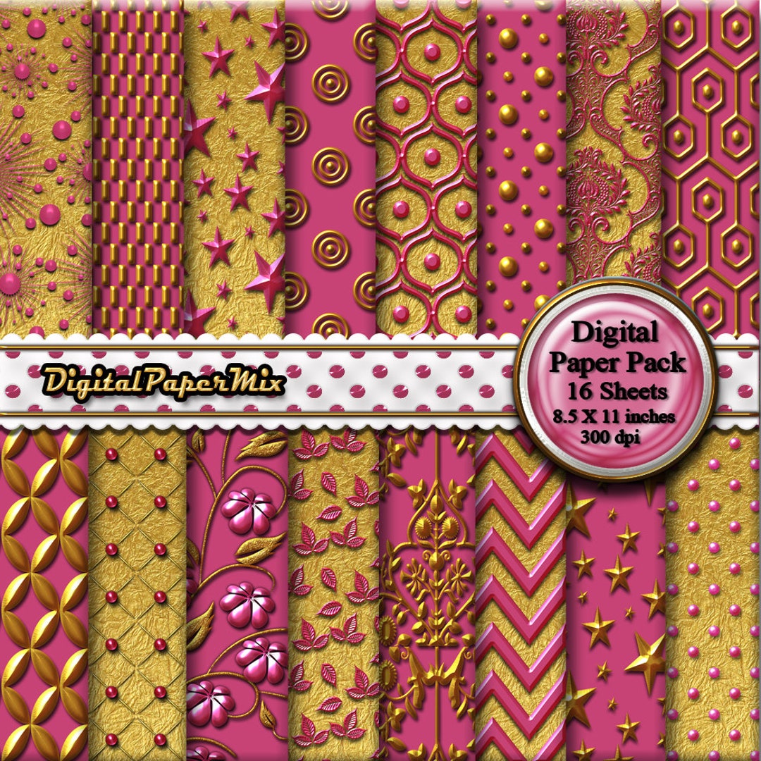 Gold Pink Digital Paper, Digital Paper Backgrounds, Digital Printable ...