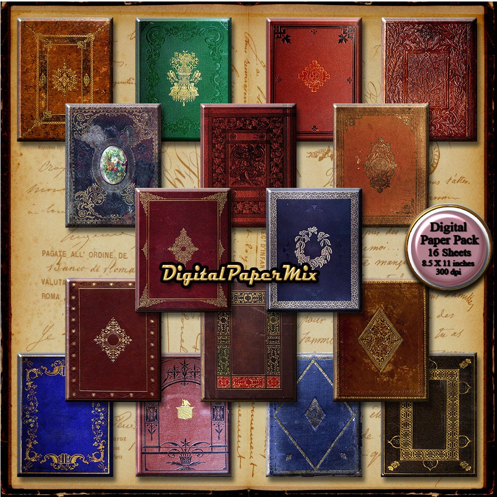Digital Paper Antique Book Covers: Decorative Book Covers Old Books ...