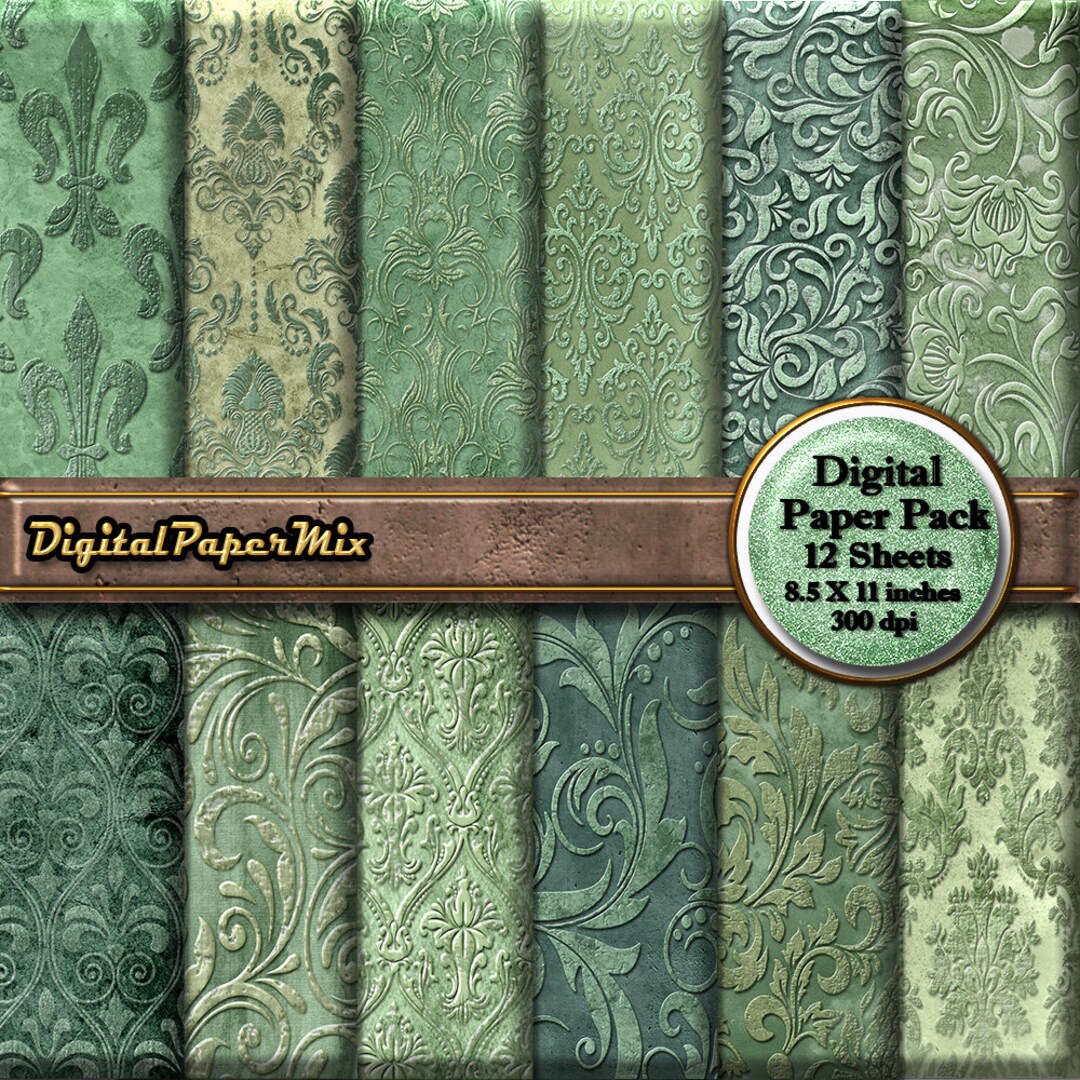 Vintage Green Digital Paper, Green Digital Paper Pack Background ...
