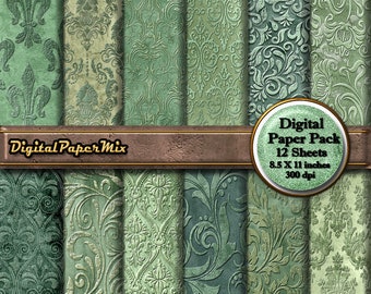Vintage Teal Digital Paper, Teal Digital Paper Background, Vintage Teal ...