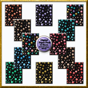 Multi Color Polka Dots Digital Paper, Digital Paper Black Background ...
