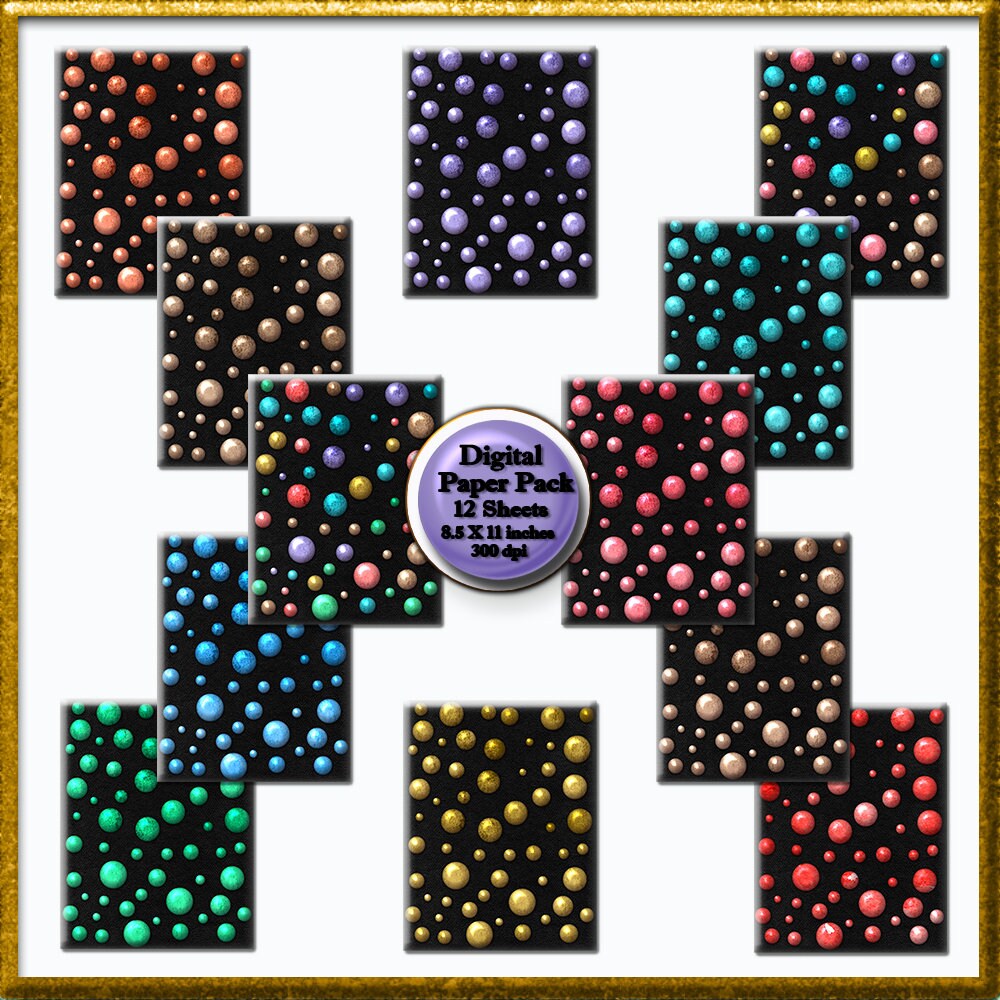 Multi Color Polka Dots Digital Paper, Digital Paper Black Background ...
