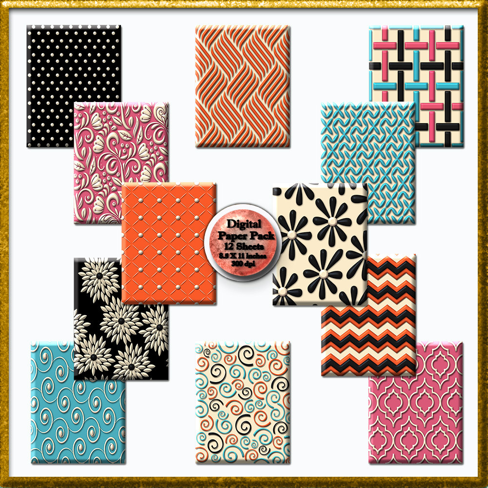 Digital Paper, Black Orange Digital Paper, Black Chevron Digital Paper ...