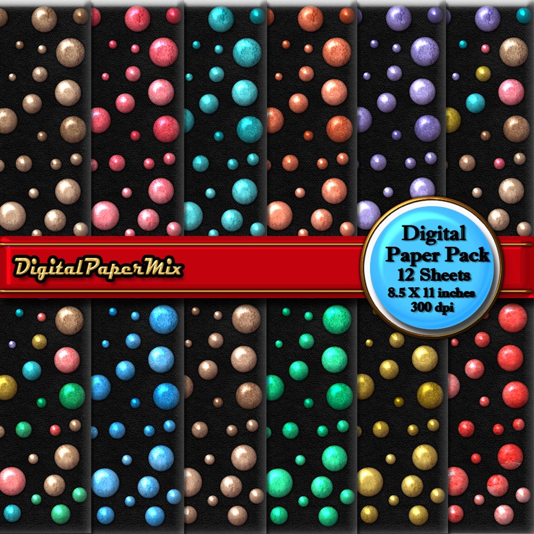Multi Color Polka Dots Digital Paper, Digital Paper Black Background ...