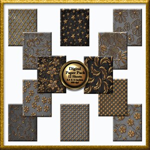 Digital Paper, Vintage Gray Gold Scrapbook Paper Pack, Embossed Floral ...