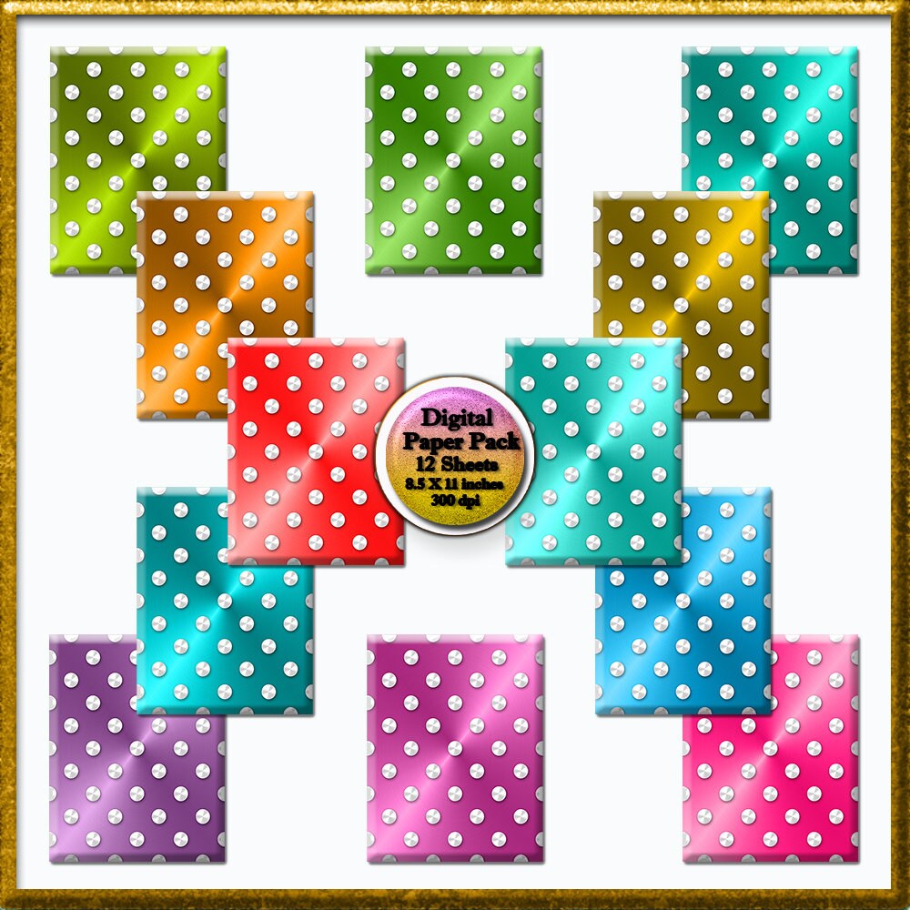 Metallic Polka Dots Digital Paper, Digital Paper Background Rainbow ...