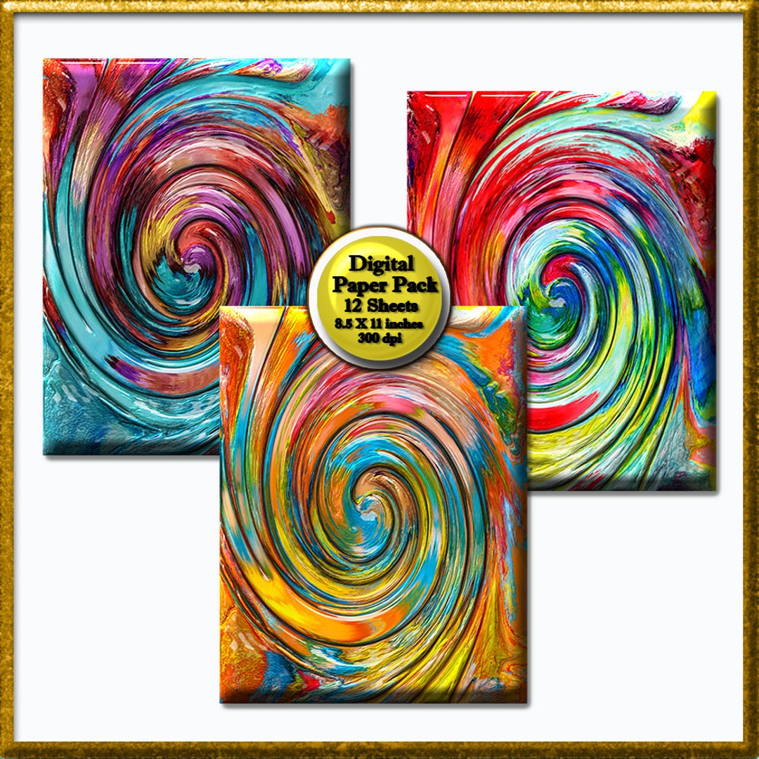 12 Digital Paper, Abstract Swirl Digital Paper Pack, Swirl Printable ...