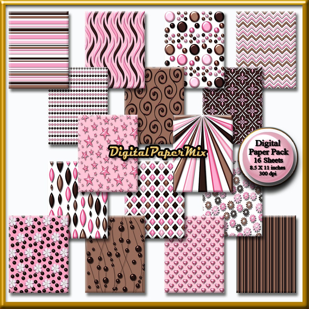 Pink Brown Digital Paper, Pink Digital Paper Backgrounds, Brown ...