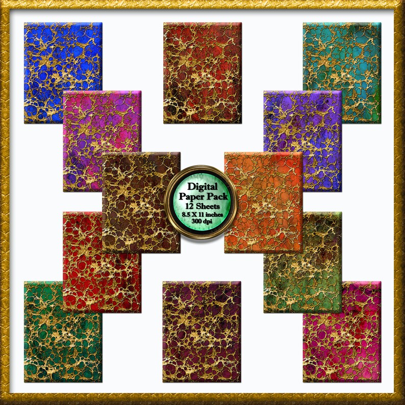 Digital Paper, Gold Marble Digital Paper Backgrounds, Marble Printable ...
