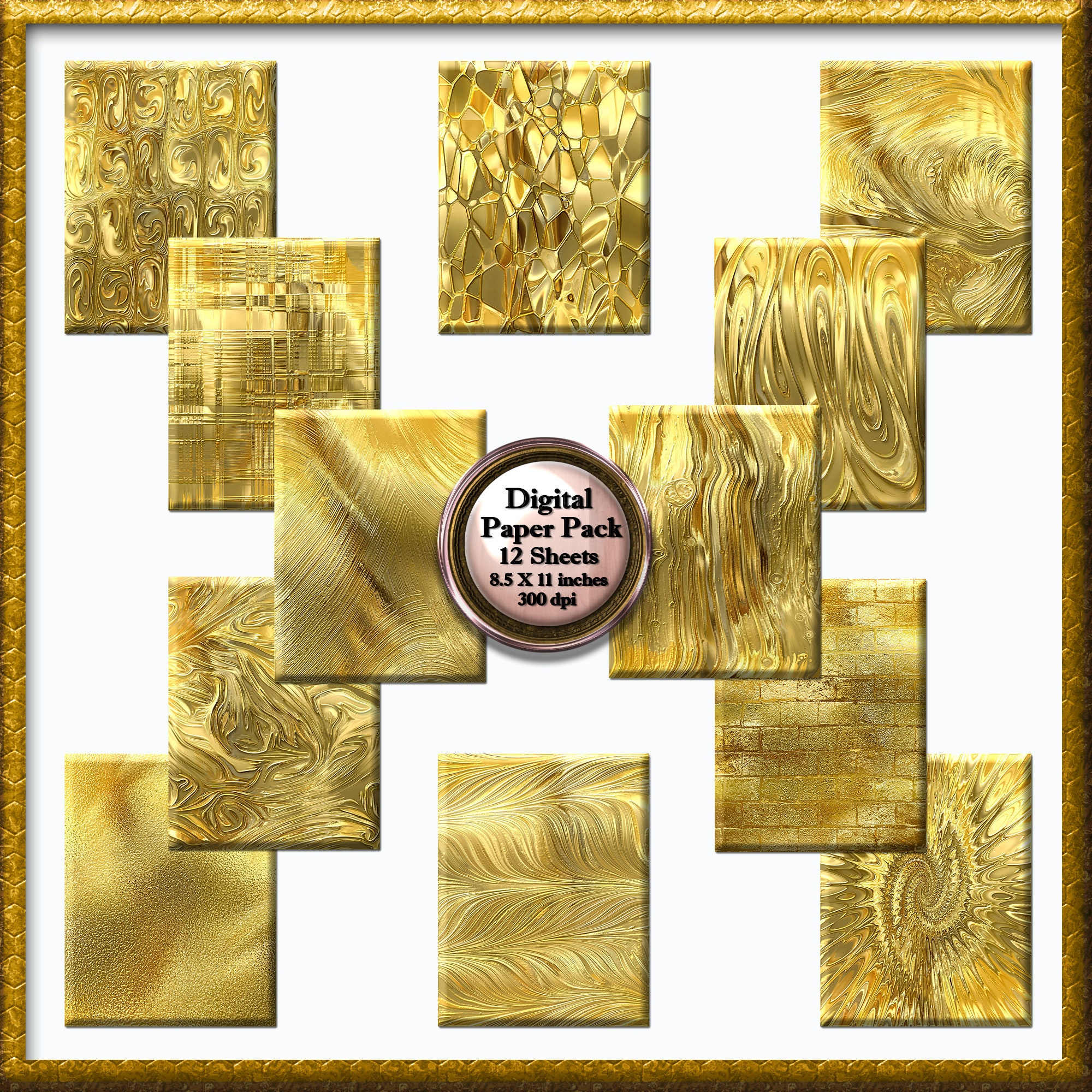 Gold Digital Paper, Gold Scrapbook Paper Pack, Golden Digital Paper ...