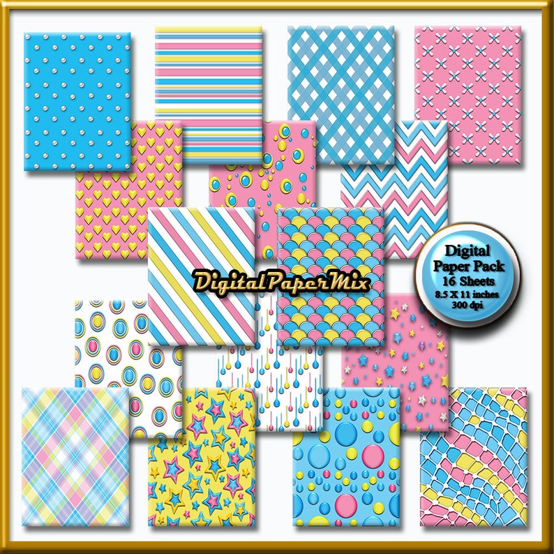 Pink Blue Digital Paper, Pink Digital Paper Backgrounds, Blue Printable ...
